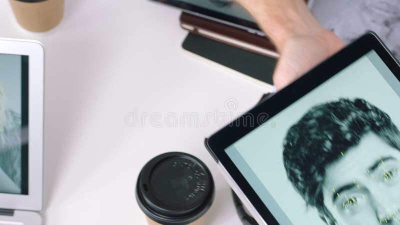 Technology, Graphic Designer and Tablet for Facial Recognition Design ...