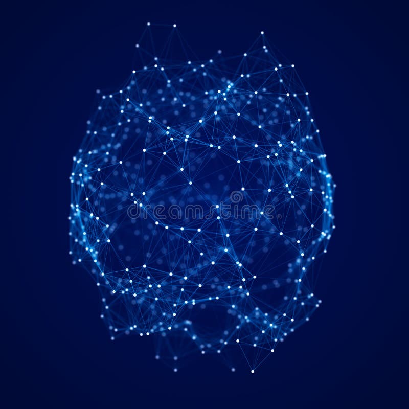 Technology Grid Sphere. Blue Sphere Consisting of Points and Lines ...