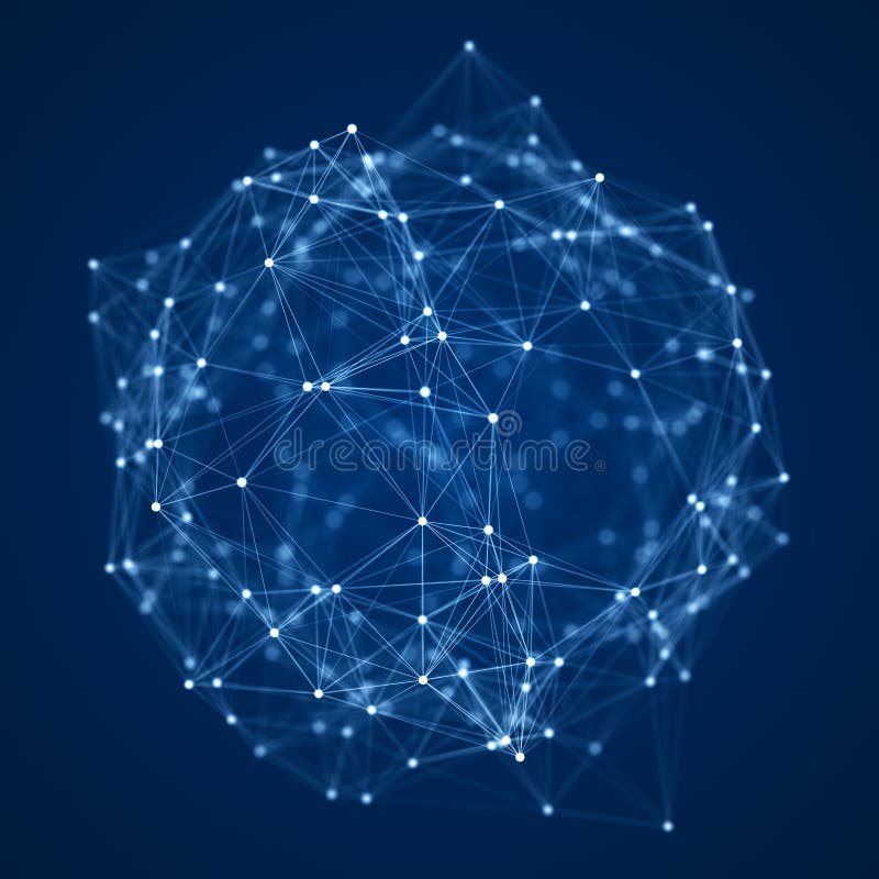 Technology Grid Sphere. Blue Sphere Consisting of Points and Lines ...