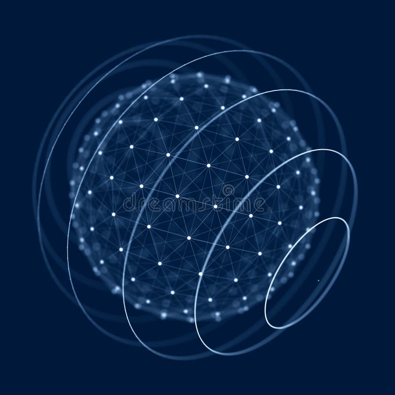 Technology Grid Sphere. Blue Sphere Consisting of Points and Lines ...