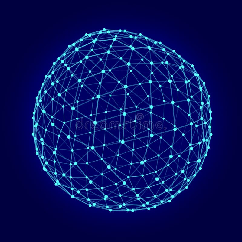 Technology Grid Sphere. Blue Sphere Consisting of Points and Lines ...