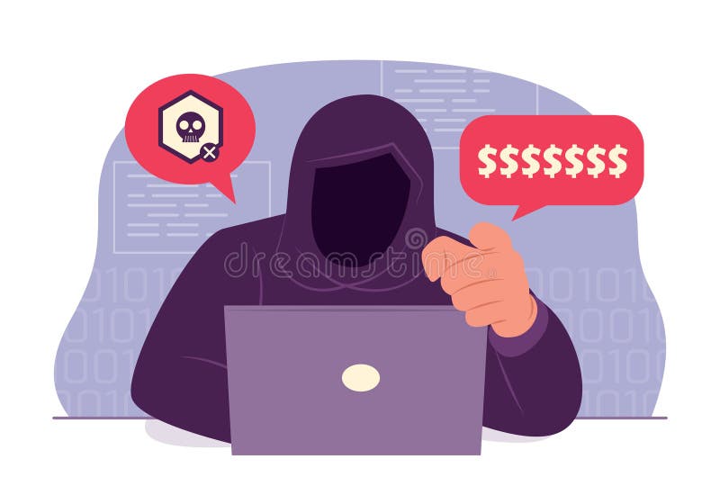 Hacker Man Hacking Laptop Computer for Cyber Crime Concept Illustration ...