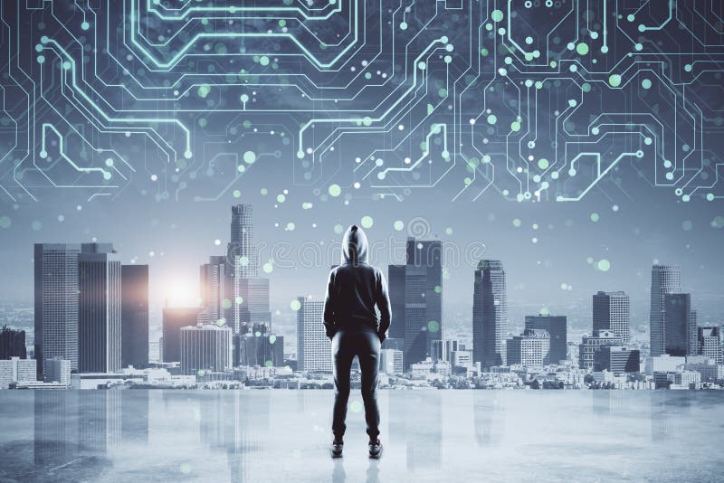 Hacker Looking on Two Neon Arrow Stock Image - Image of attack, azure ...