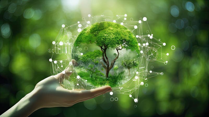 Technology, Hand Holding with Environment Icons Over the Network ...