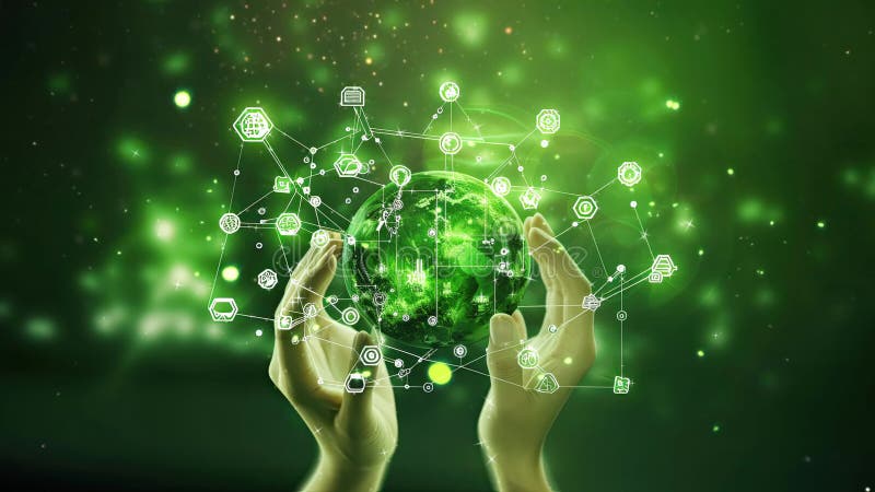 Technology, Hand Holding with Environment Icons Over the Network ...