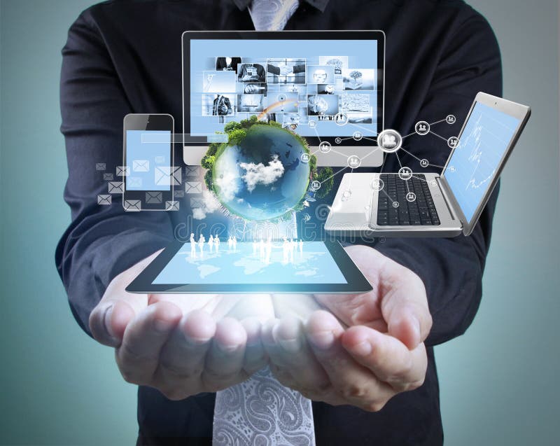Technology in Hands of Businessmen Stock Image - Image of hand, mail ...