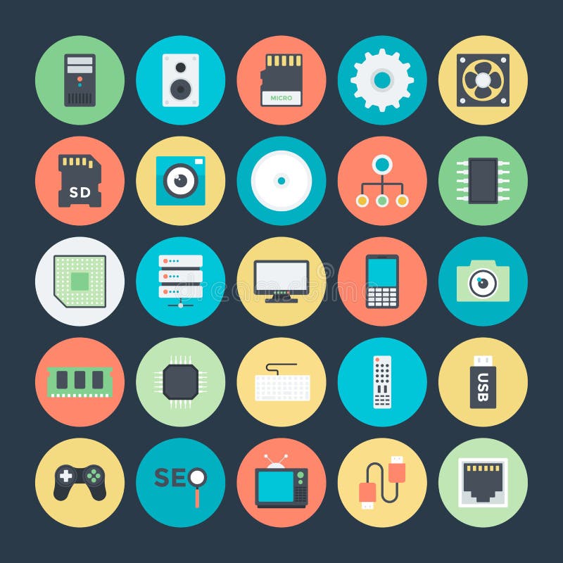 Technology and Hardware Colored Vector Icons 2 Stock Illustration ...