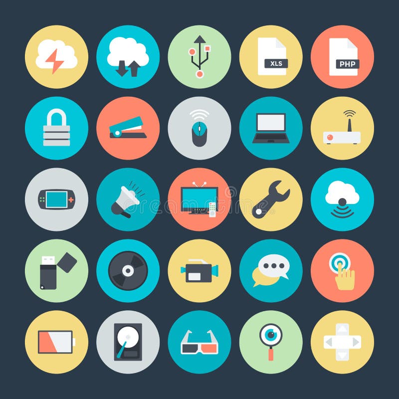 Technology and Hardware Colored Vector Icons 4 Stock Illustration ...