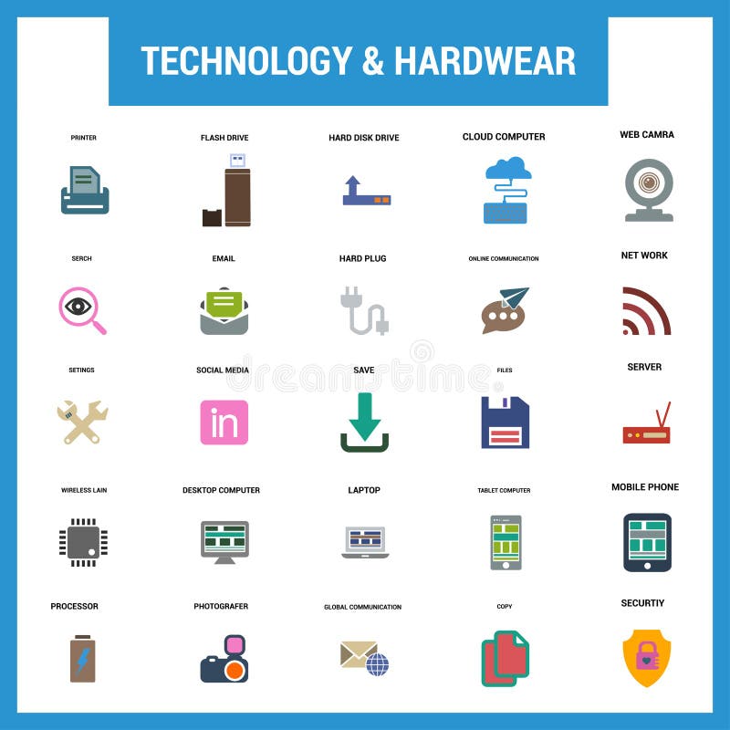 Technology and Hardware Icons Set Vector Stock Vector - Illustration of ...
