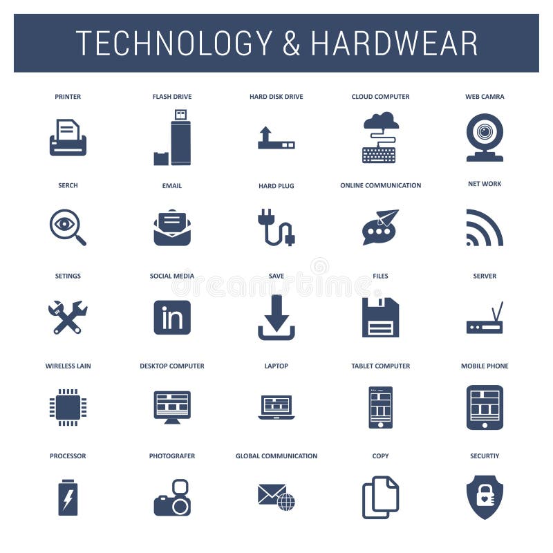 Technology and Hardware Icons Set Vector Stock Vector - Illustration of ...
