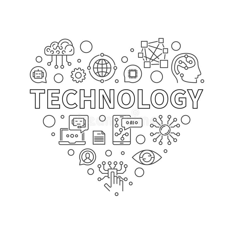 Technology Heart Concept Outline Banner. Vector Tech Illustration Stock ...