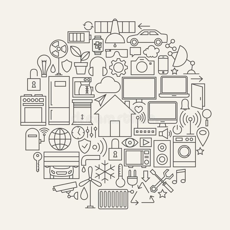 Technology House Line Icons Set Circle Shape Stock Vector ...