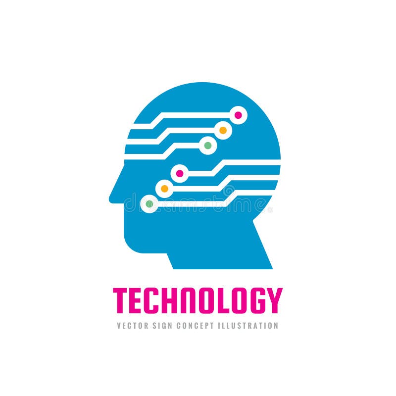 Technology - Human Head and Electronic Network - Vector Logo Concept ...