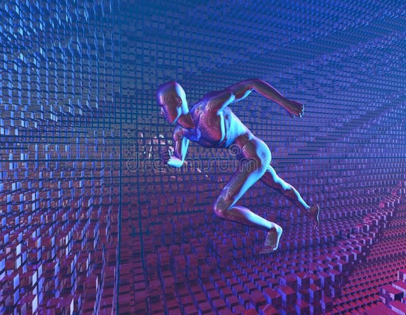 Technology Human Running and Internet Data Transmission, Big Data ...