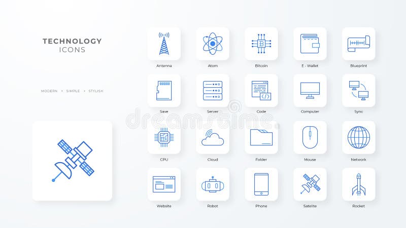 Technology Icon Collection with Blue Duotone Style. Computing, Diagram ...
