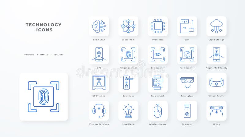 Technology Icon Collection with Blue Duotone Style. Computing, Diagram ...