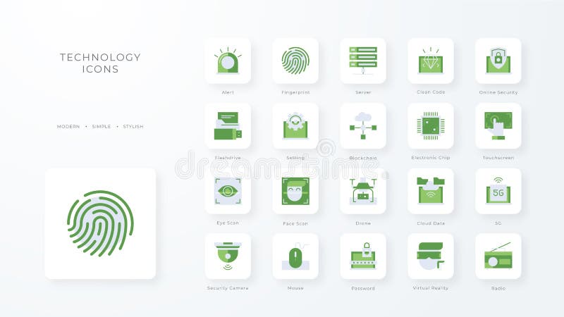 Technology Icon Collection with Green Duotone Style. Computing, Diagram ...