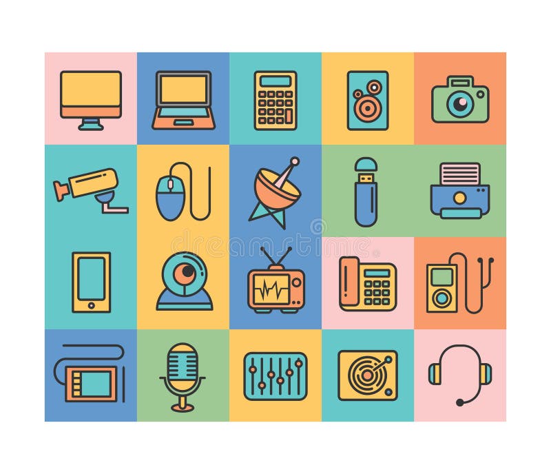 Technology Icon Collection. Vector Illustration Decorative Design Stock ...
