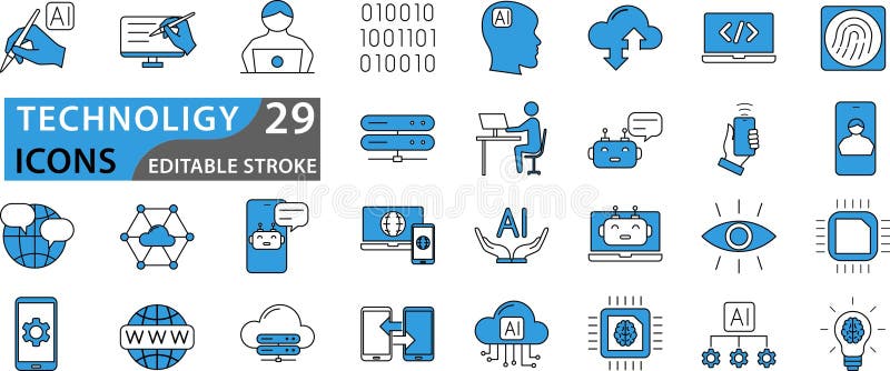 Technology blue icon set stock vector. Illustration of icon - 361397514