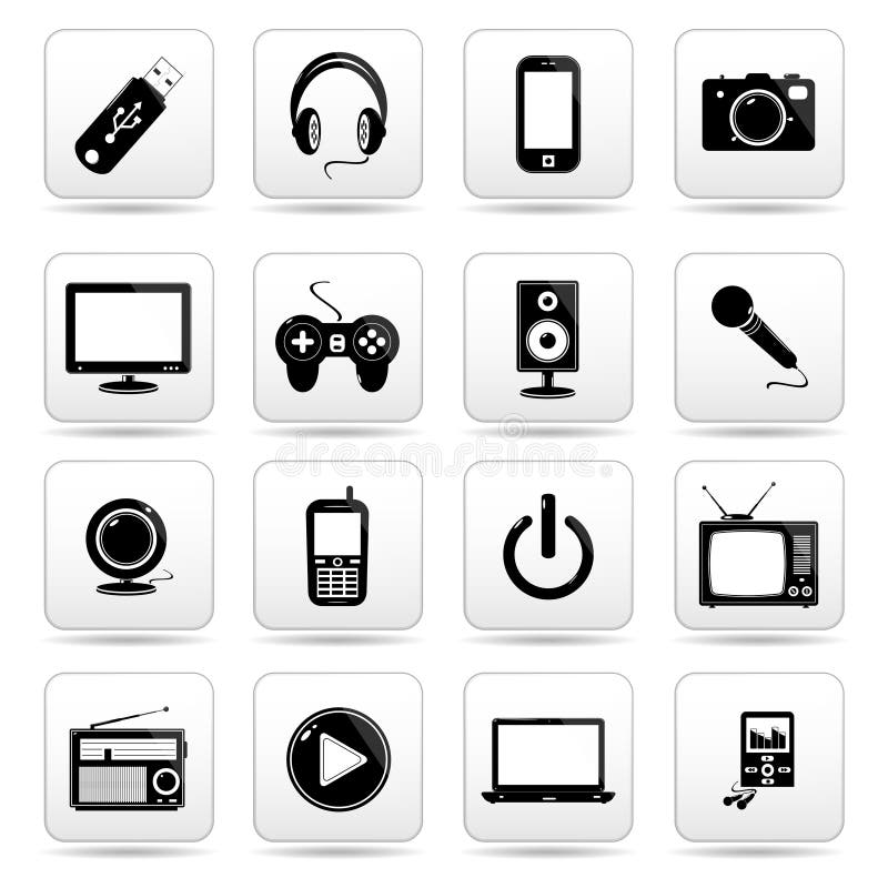Technology Icon on Square Black and White Button C Stock Vector ...
