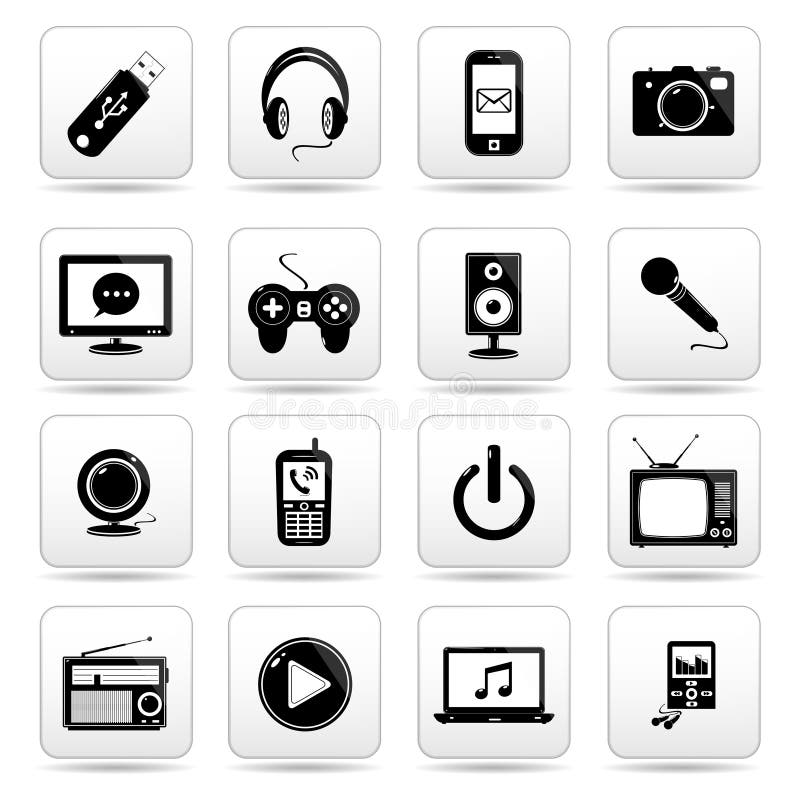 Technology Icon on Square Black and White Button C Stock Vector ...