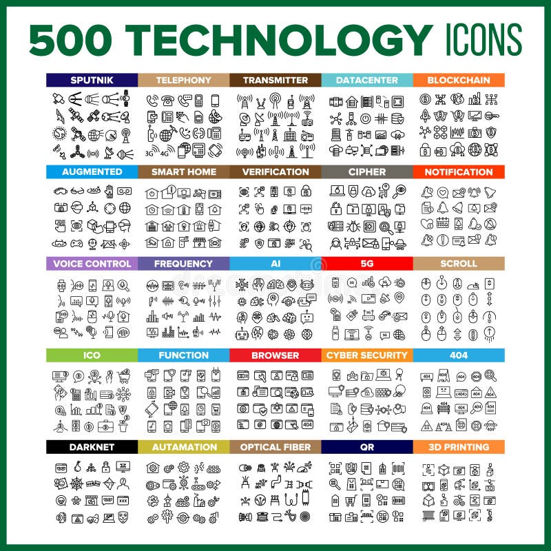 Technology Icon Thin Line Big Set Vector Stock Vector - Illustration of ...