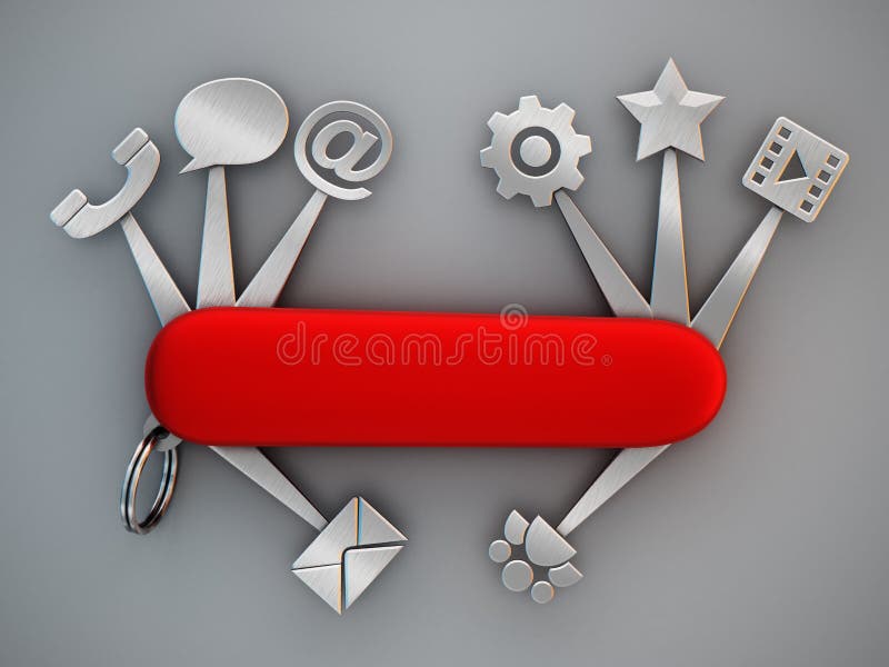 Technology Icons Connected To Swiss Knife. 3D Illustration Stock ...