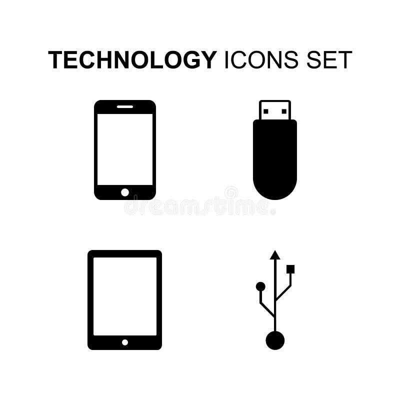 Computer Icons Set. Technology Silhouette Symbols. Vector Stock Vector - Illustration of desktop ...