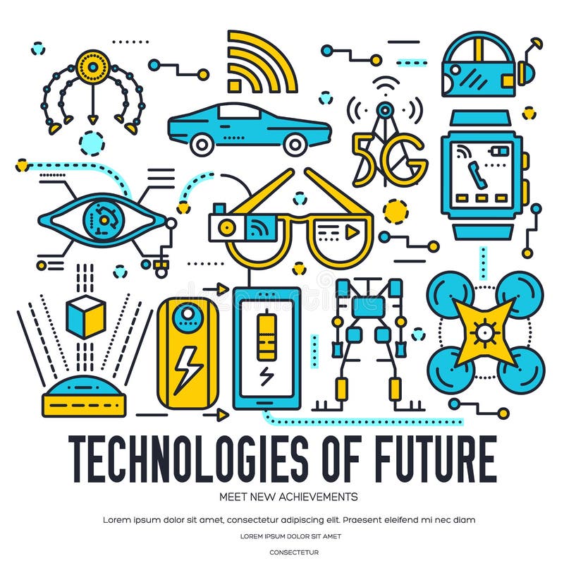 Technology Icons Set Infographic Vector Concept . Automation Outline ...
