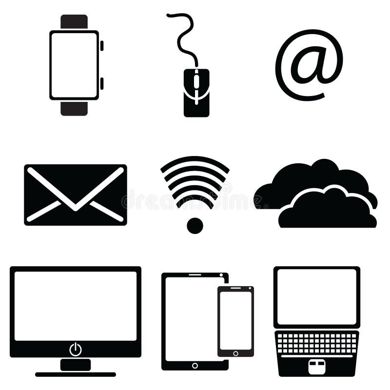 Technology Icons Set with Tablet, Mobile Phone, Smart Watch , Ampersand ...