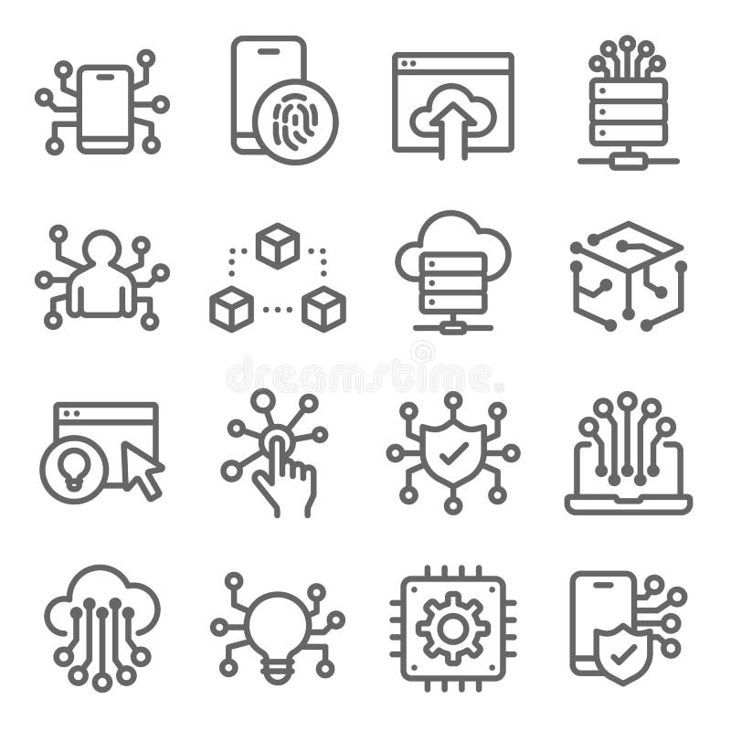 Computer Technology Vector Line Icon Set. Contains Such Icons As CPU ...