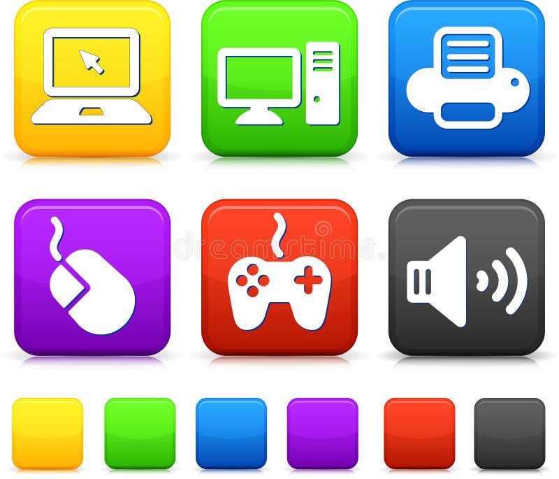 Technology Icons on Square Internet Buttons Stock Illustration ...