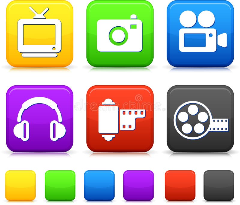 Technology Icons on Square Internet Buttons Stock Illustration ...