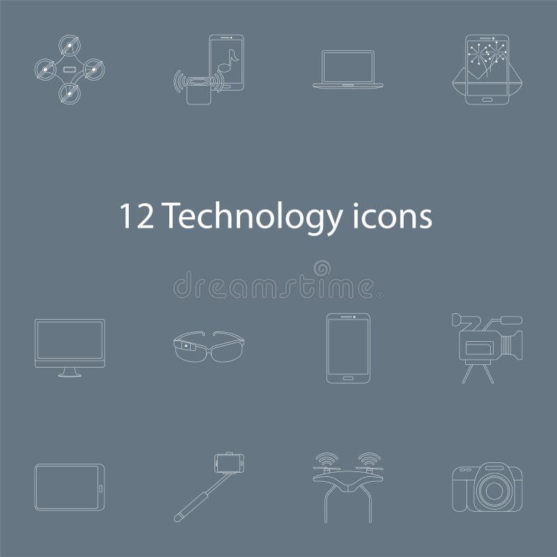 Technology Icons Vector Set in Outline Style Stock Vector ...