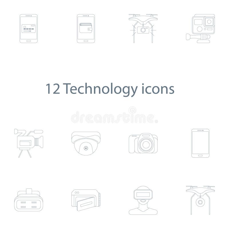 Technology Icons Vector Set in Outline Style Stock Vector ...