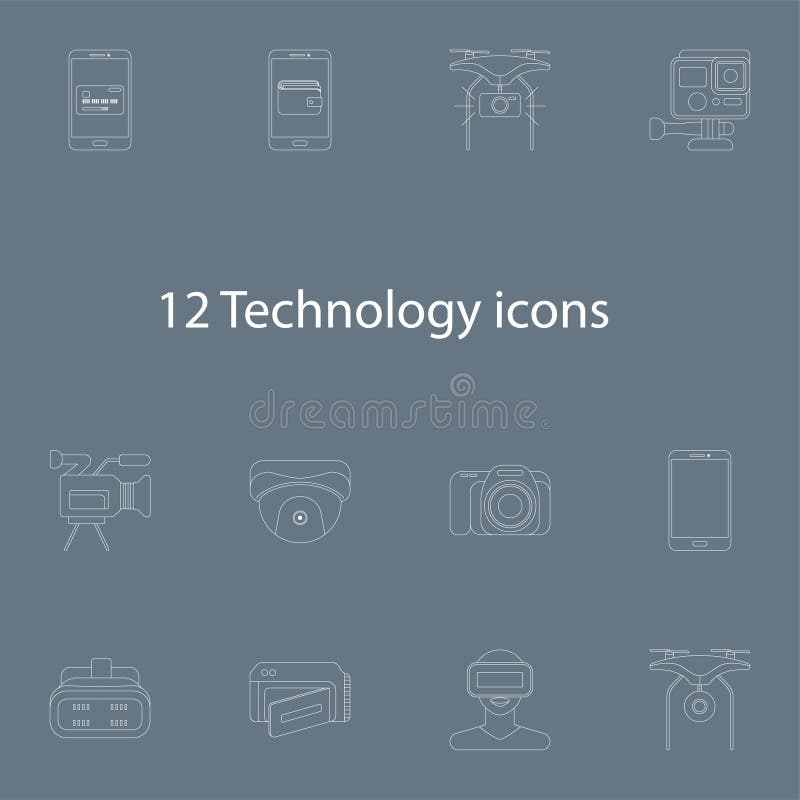 Technology Icons Vector Set in Outline Style Stock Vector ...