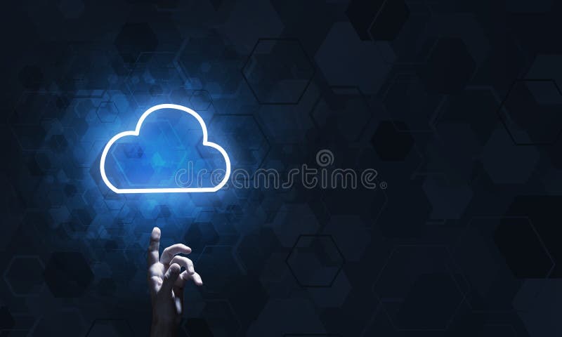 Technology Idea Concept with Glowing Cloud Icon and Touching it Finger ...