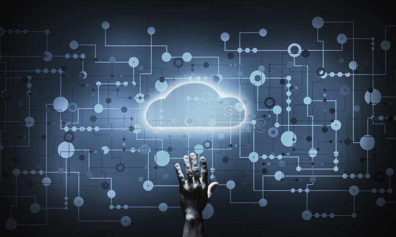 Technology Idea Concept with Glowing Cloud Icon and Touching it Stock ...