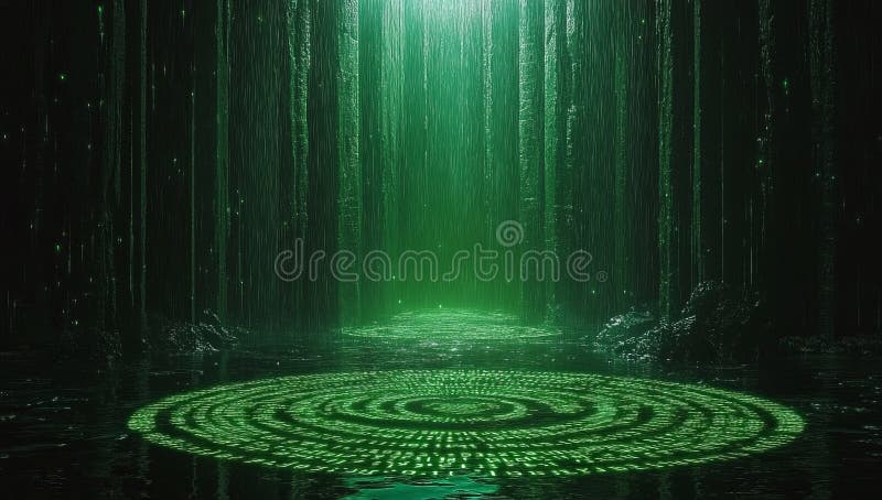 A Technology Illustration is Formed by Combining a Digital Green Matrix ...