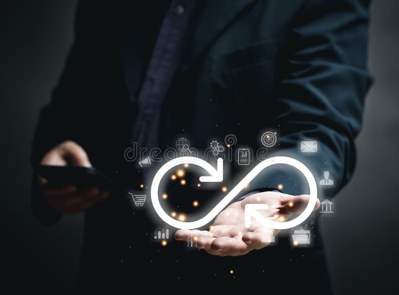 Technology Infinity Data Link Concept. Man Hands Holding Virtual ...