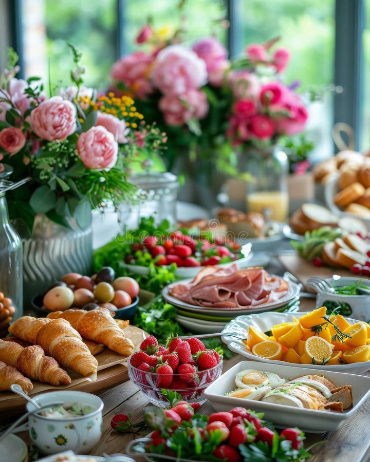 Technology Infused Easter Brunch Food on the Table Stock Illustration ...