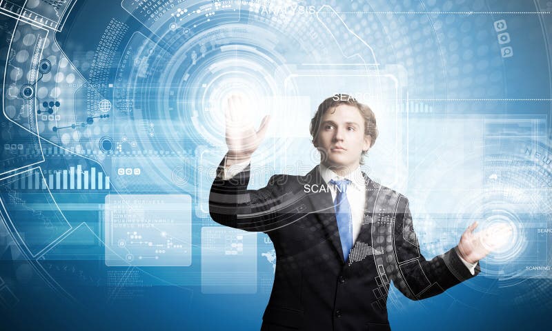 Business Man Holding Virtual Digital Screen Stock Image - Image of ...