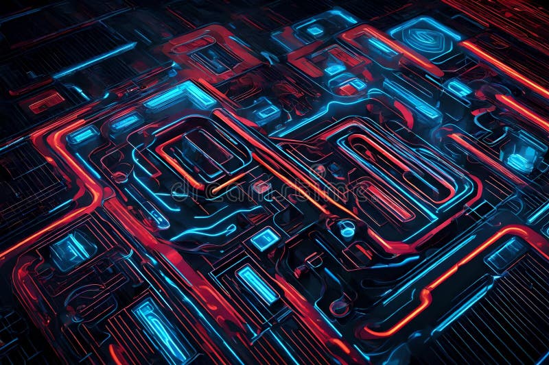 Technology-inspired Abstract Background with Blue and Red Lines. High ...