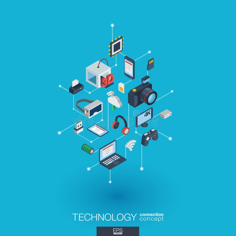 Technology Integrated 3d Web Icons. Digital Network Isometric Concept ...