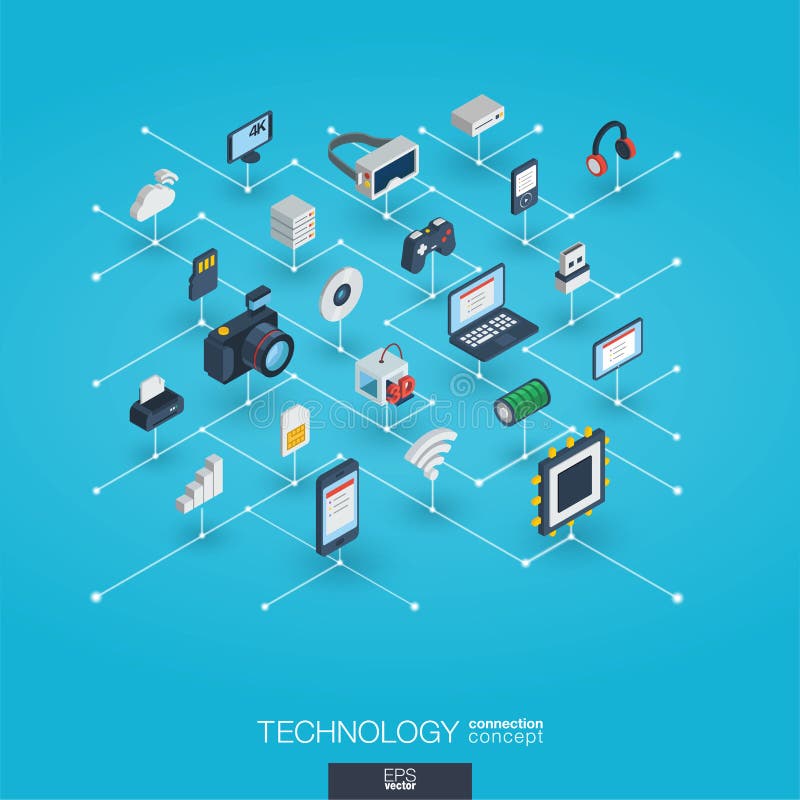 Technology Integrated 3d Web Icons. Digital Network Isometric Concept ...