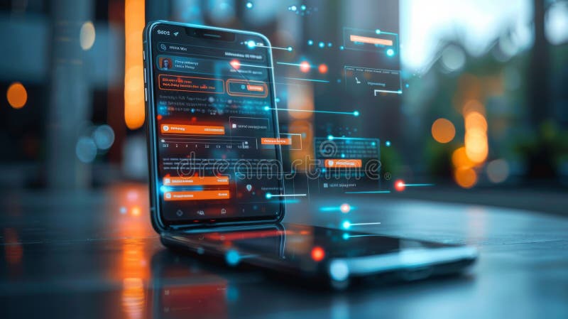 Technology Integration with Modern Smartphone Displaying Interactive ...