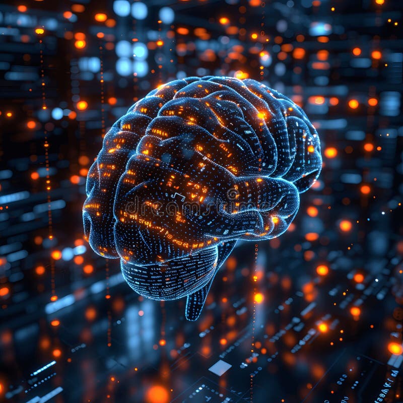 AI Neural Intellect, Digital Brain Code. Stock Illustration ...