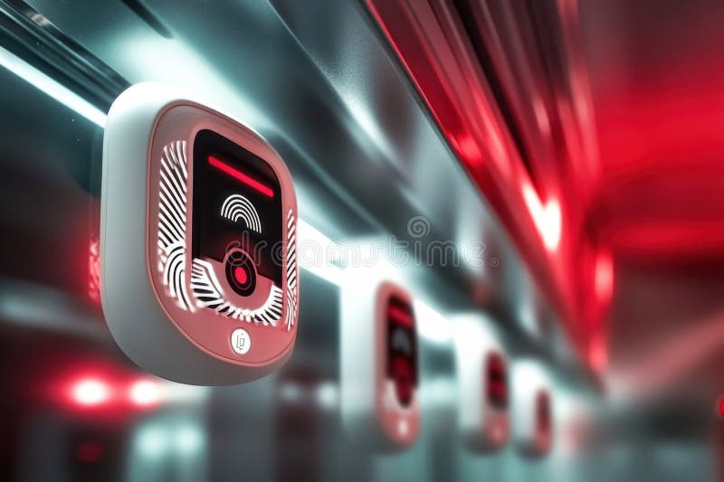 Technology Interface with Biometric Scanner Glowing in Red Light in a ...