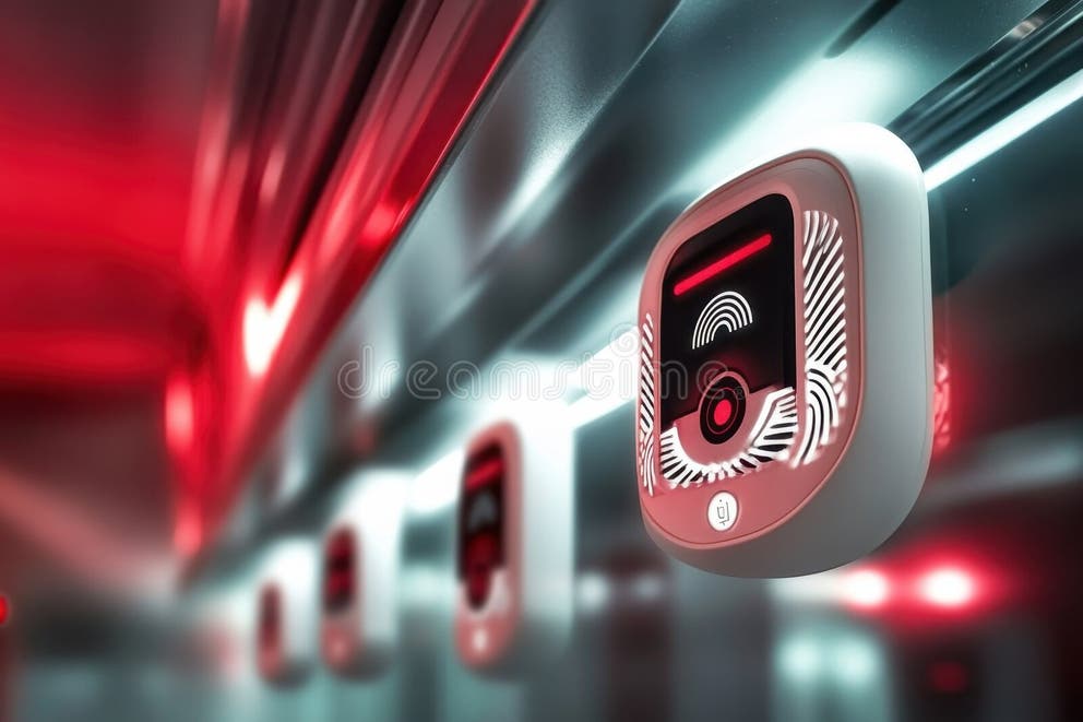 Technology Interface with Biometric Scanner Glowing in Red Light in a ...