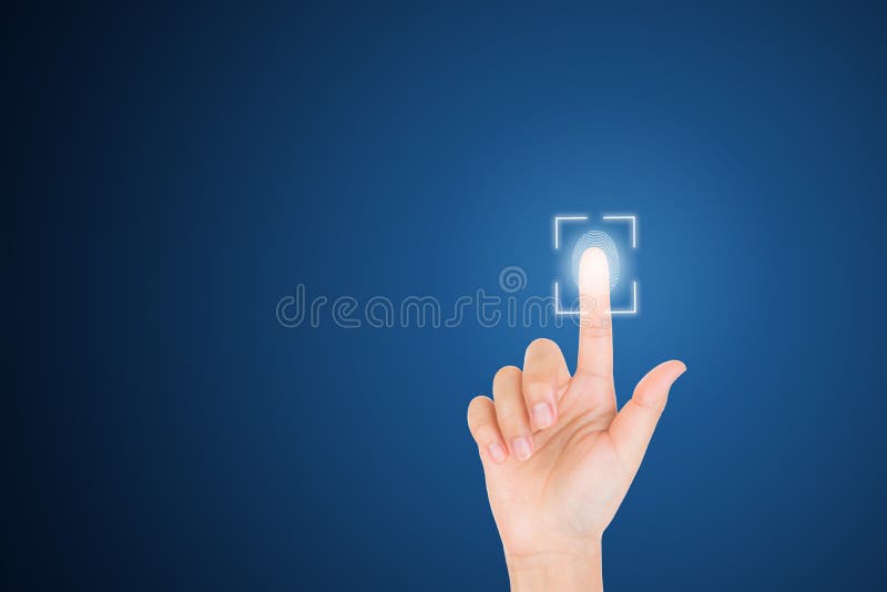 Finger Hand Touching and Pressing Virtual Fingerprint Icon Symbol on ...